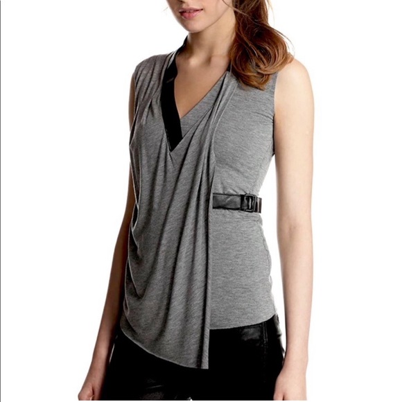 Bailey 44 | Tops | Bailey 44 Black Leather Grey Uneven Bars Wrap Top ...